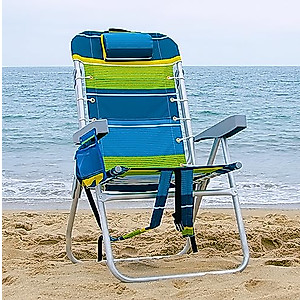 Homevative Folding Backpack Beach Chair with 5 Positions, Towel bar, Cooler Pouch, Storage Pouch, Cup Holder and Phone Holder (Key Lime, High)