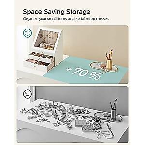 SONGMICS Jewelry Box with Slanted Glass Window, 3-Layer Jewelry Organizer, 2 Drawers, Jewelry Storage, Modern Style, Window Display, Cloud White UJBC163W01