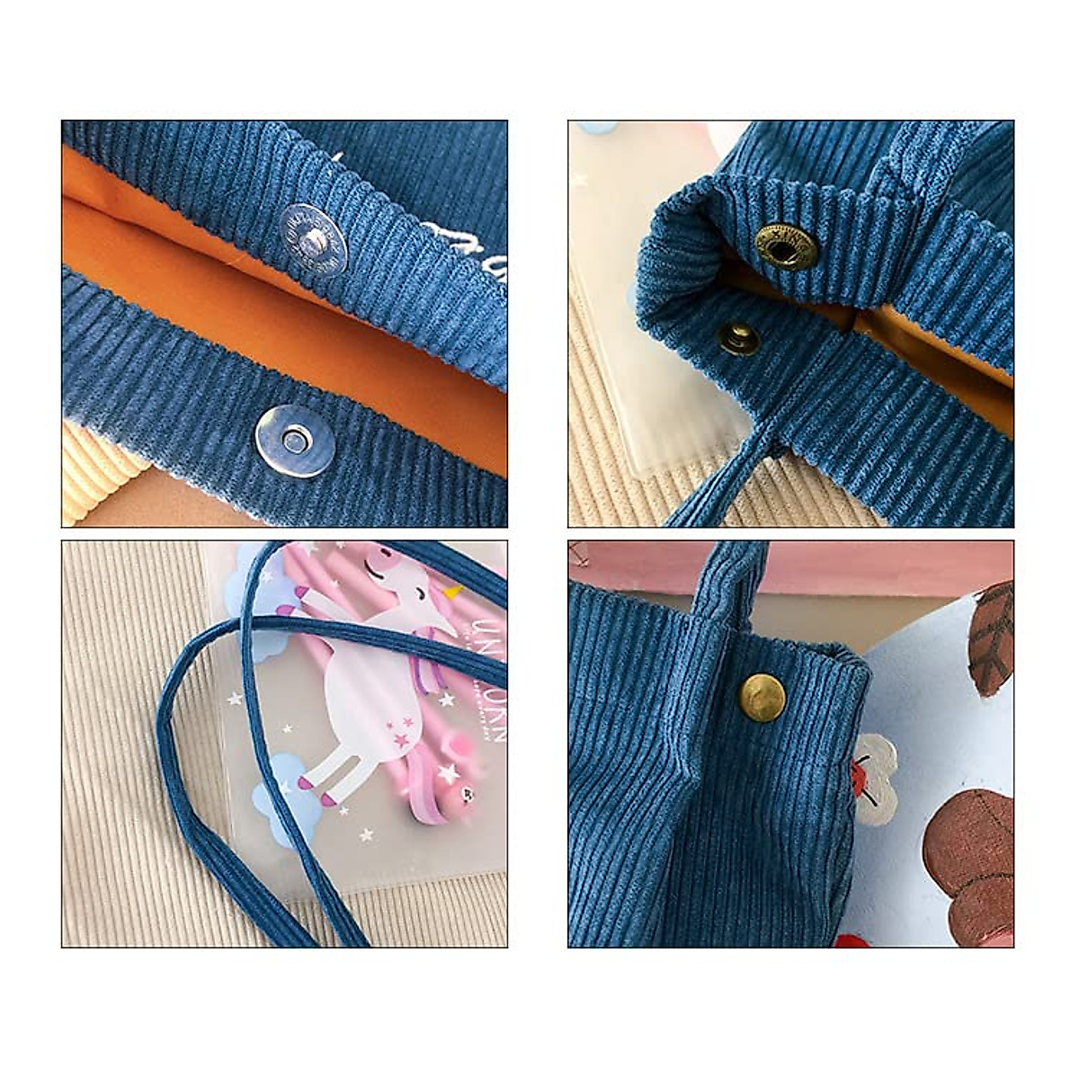 Women Corduroy Shoulder Bag Cute Bear Canvas Tote Bag Large Corduroy Hobo Bag Casual Shoulder Handbag for Work School Travel (Pink)