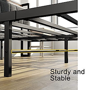 LIKIMIO Queen Bed Frame, Storage Headboard with Charging Station, Solid and Stable, Noise Free, No Box Spring Needed, Easy Assembly