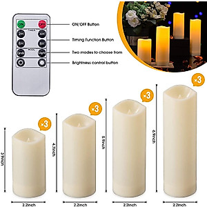 YIIA Flameless Candles Waterproof Outdoors & Indoors, Battery Candles with Remote Timer, Decorative Remote Led Candles (D 2.2''xH 4'' 5'' 6'' 7'') - 12 Pack