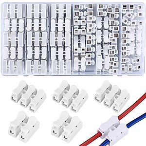 QOOSIKICC 65 Pcs Spring Wire Connectors, Spring Clamp Terminal Cable Clamp Connector, CH-2 Electrical Cable Connectors Block, 2 Pin Push-in Quick Terminal Wire Cable Connector Wiring Terminal