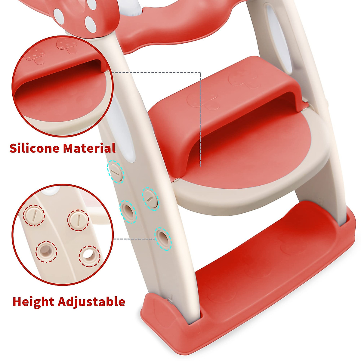 Potty Training Seat with Ladder, Toddler Toilet Seat with Double Step Stools, Newest Potty Training Toilet with Anti-Slip and Mushroom Shape Design for Kids Boys and Girls(Red)