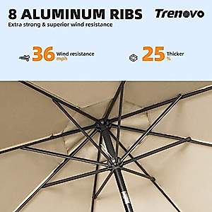 Trenovo 7.5 FT Patio Umbrella - Outdoor Table Umbrella with Push Button Tilt and Crank, UV Protection & 6 Reinforced Ribs Waterproof Market Umbrella for Garden, Lawn, Deck, Backyard, Pool（Tan）