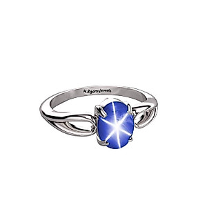 Blue Star Sapphire Halo Ring with Natural White Zircon & Lab Created Sapphire Gemstone 925 Sterling Silver Rhodium Plated Ring For Bridal (Sterling Silver, 8)