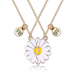 MJartoria BFF Necklace for 2-Daisy Rainbow Best Friend Necklace Friendship Necklace Best Friends Forever Necklaces Valentines Day Gifts