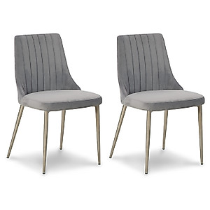 Signature Design by Ashley Barchoni Classic Upholstered Dining Chair with Metal Frame, Set of 2, Metallic & Gray