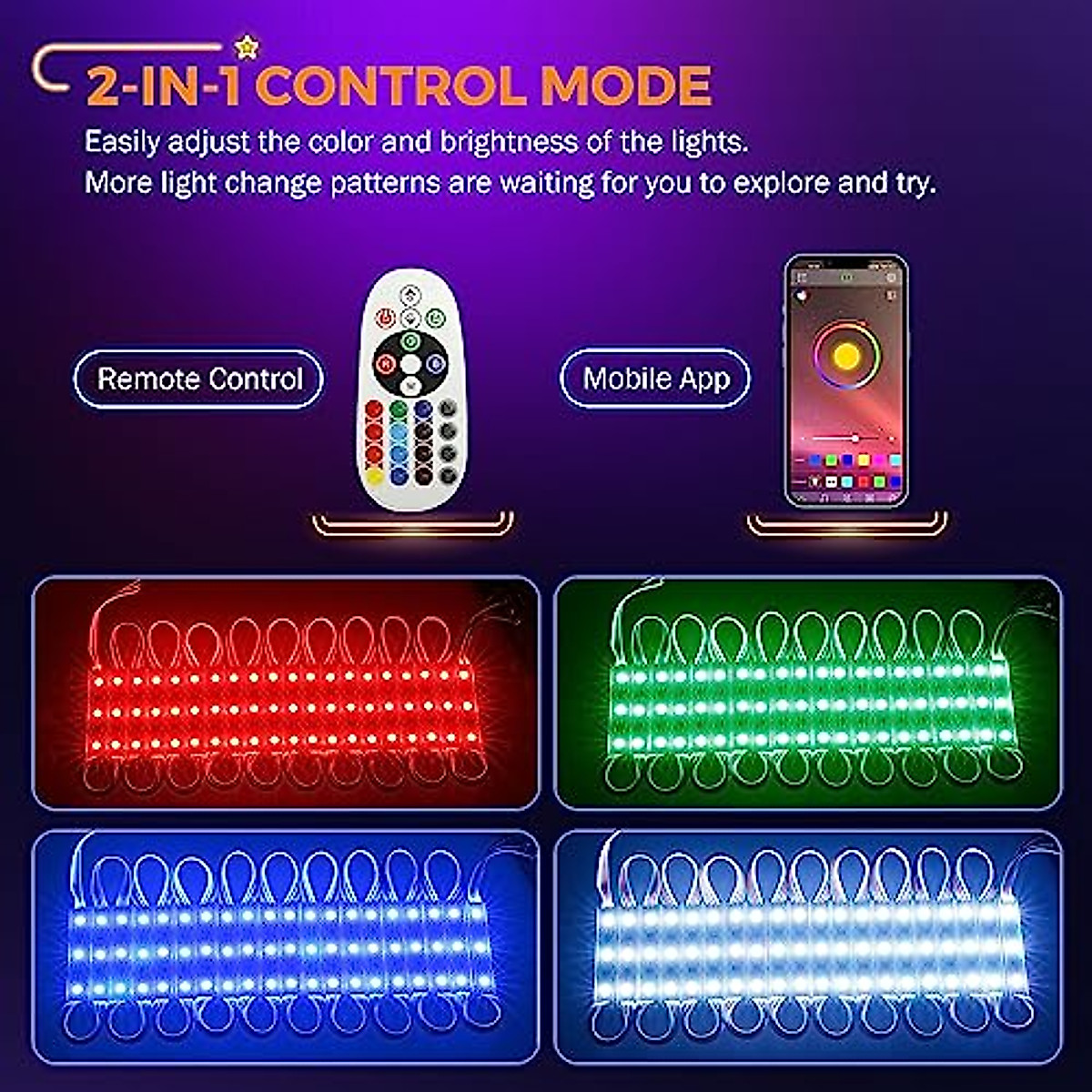 BEAMNOVA RGB Commercial Storefront Light Kit 40Ft Window Lights Modules with Remote, Bluetooth Control Box DC 12V Power Supply Transformer Adhesive Waterproof Outdoor Strip Lights