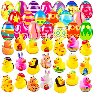 Holydeck 20 Pcs Prefilled Easter Eggs with Rubber Duckies Bright Colorful Easter Eggs Prefilled with Variety Bunny Duckies for Kids Easter Basket Stuffers and Party Favors