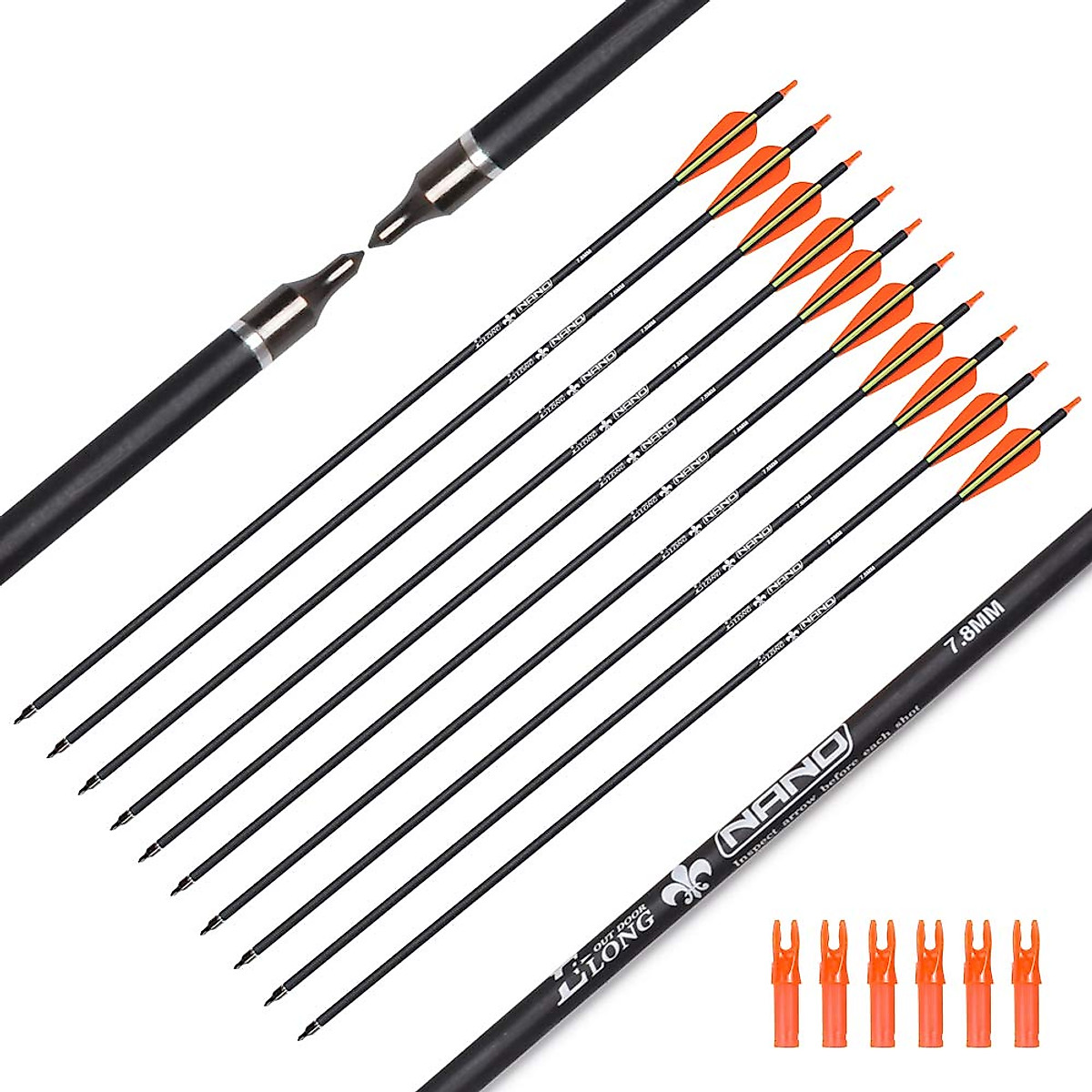 Hunter Ian Archery Carbon Arrow Hunting Arrows 28 Inch with 100 Grian Removable Tips for Compound Bow & Recurve Bow Practice Shooting (Pack of 12)