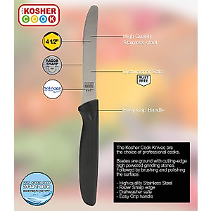 The Kosher Cook Parve Green Kitchen Knife – 4.5” Steak and Vegetable Knife - Razor Sharp Curved Tip, Straight Edge - Color Coded Kitchen Tools