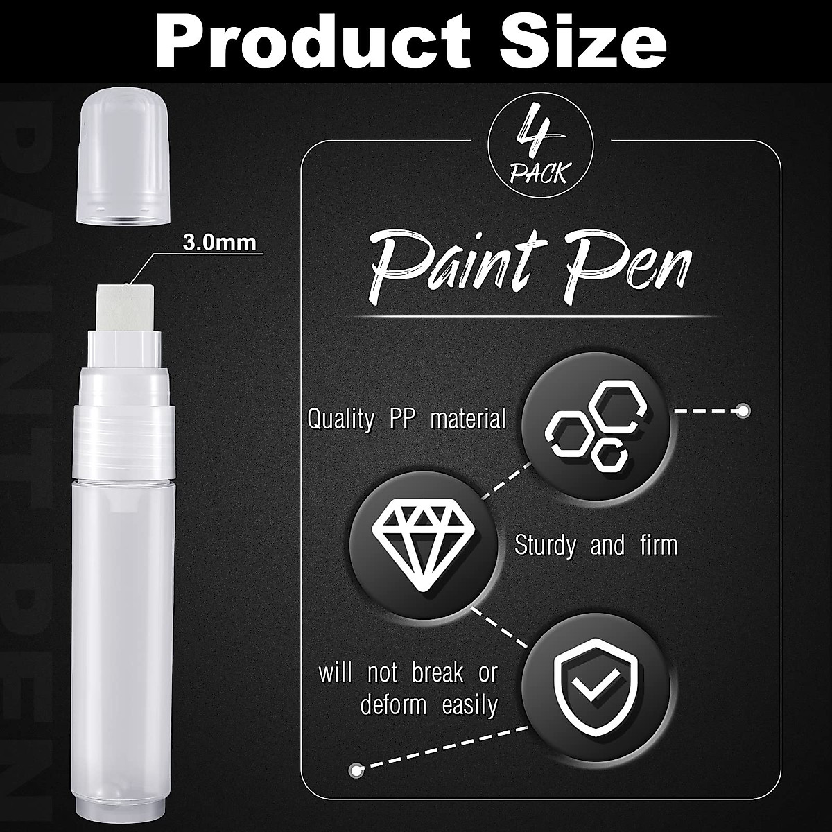 4 Pack White Paint Pens Empty Acrylic Permanent Marker Clear White Marker Pen Fine Point Empty Refillable Markers Empty Markers for Rock Painting Wood Ceramic Metallic Graffiti Paper Drawing (15 mm)