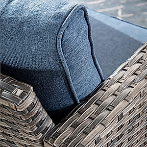 ovios Patio Sofa Outdoor Furniture Modern Wicker Sofa All Weather Garden Loveseat Couch Porch Sofa for Yard, Backyard (Denim Blue)