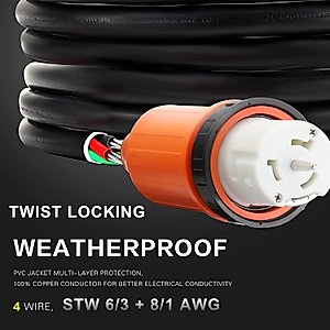 Finderomend 15 ft 50 Amp Generator Cord and Power Inlet Box Combo Kit,125/250 Volts,Generator Power Cord NEMA 14-50P to SS2-50R Extension Cord,for Home RV Backup Power Solution