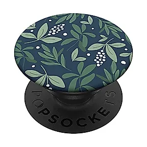 Green Botanical Foliage & White Berry Floral Bud Pattern PopSockets PopGrip: Swappable Grip for Phones & Tablets