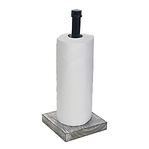 Rustic Industrial Iron Pipe Design Paper Towel Holder with Solid Wood Base Farmhouse Paper Towel Roll Dispenser for Kitchen Bathroom Livingroom Office (GreyWhite)