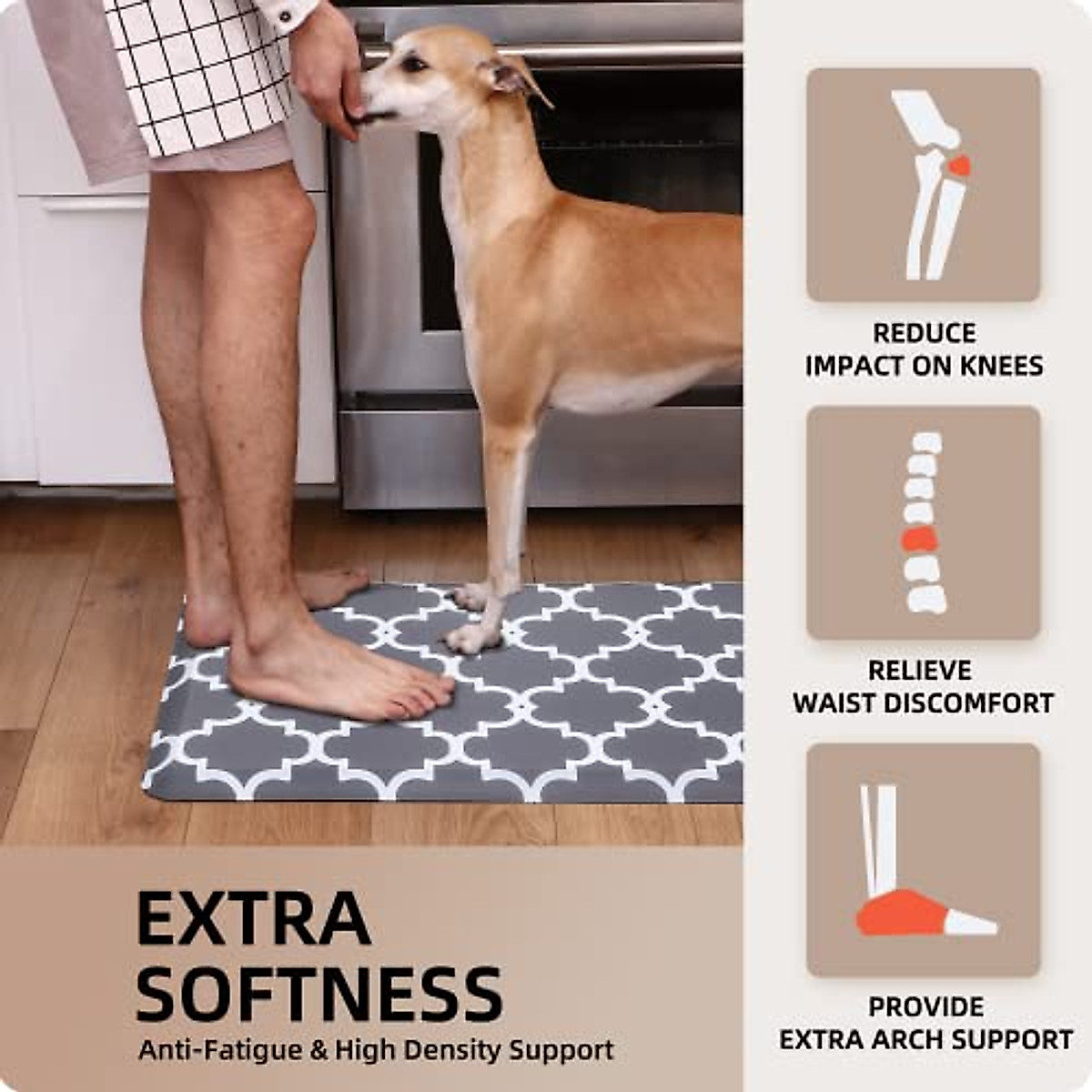 KOKHUB Kitchen Mat,1/2 Inch Thick Cushioned Anti Fatigue Waterproof Kitchen Rug, Comfort Standing Desk Mat, Kitchen Floor Mat Non-Skid & Washable for Home, Office, Sink,17.3"x28"- Grey