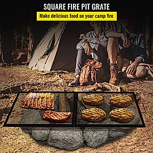 VEVOR Fire Pit Cooking Grill Grate 44 x 15 in Foldable Rectangle Campfire BBQ Rack, Heavy Duty X-Marks with Portable Handle & Support Wire for Outdoor Picnic Party & Gathering, Black