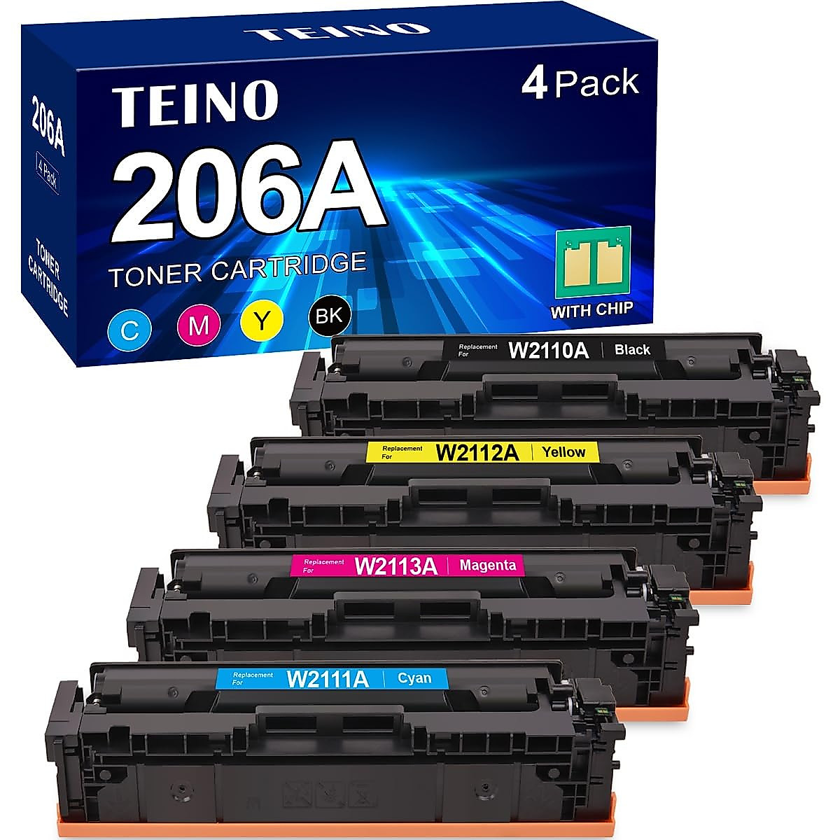 206A Toner Cartridges Replace for HP 206A Toner Cartridges 4 Pack Compatible for HP Color Laserjet Pro MFP M283fdw M283cdw M283fdn M282nw M255dw M255nw Toner for HP 206X Toner Cartridges 4 Pack