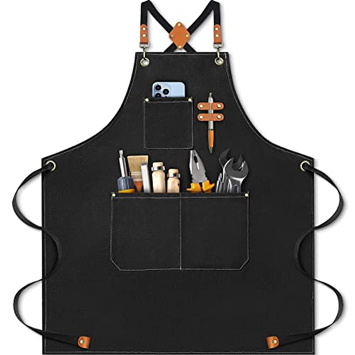 NLUS Chef Apron for Men, Heavy Duty Cotton Canvas Apron Cross Back Apron with Adjustable Straps and Large Pockets