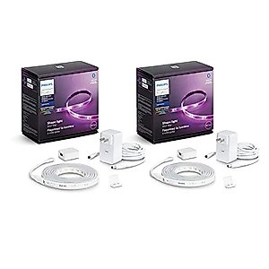 Philips Hue 2-Pack Bluetooth Smart Lightstrip Plus 2m/6ft Base Kit with Plug, (Voice Compatible with Amazon Alexa, Apple Homekit and Google Home), White