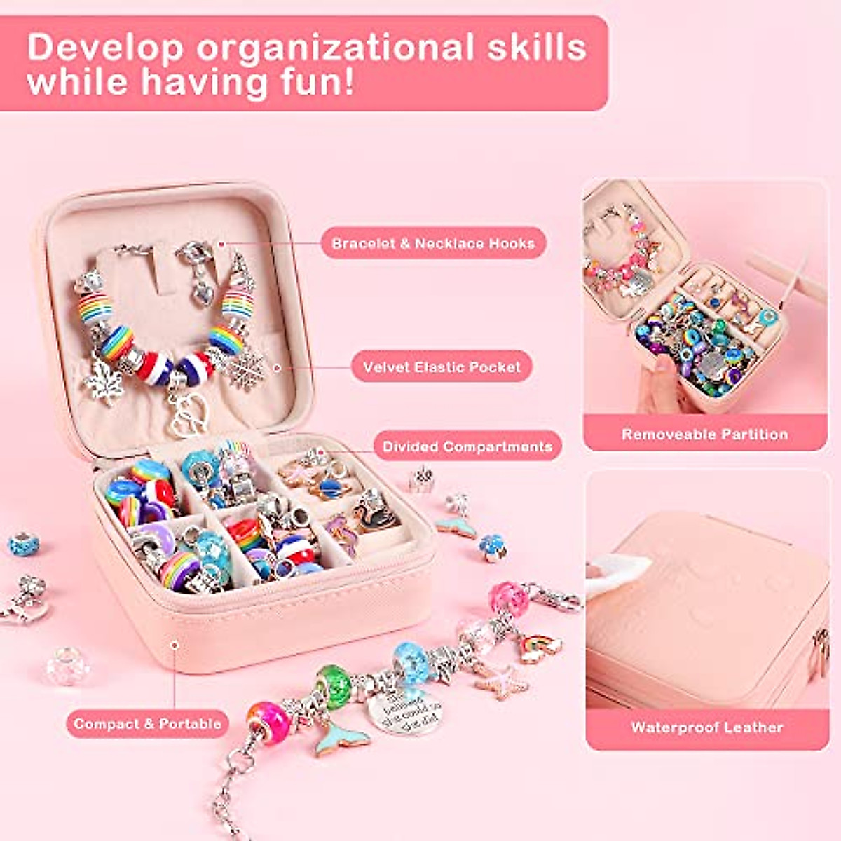 BOYIYUEQI Charm Bracelet Making Kit for Girls, DIY Beaded Jewelery Making, Unicorn/Mermaid/Swan/Dreamy/European Craft Gifts for Teen Girls Age 8-12