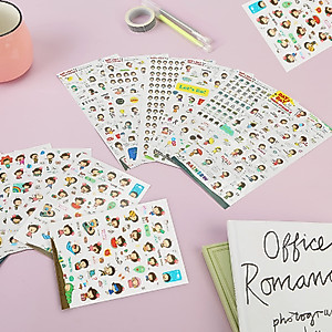 12 Sheets Happy Girl DIY Scrapbook Sticker, Kawaii Cartoon Korean Planner Stickers Set for Diary,Book,Phone and Photo Album