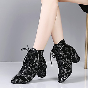 HROYL Women's Latin Dance Boots Close Toe Ballroom Tango Performance Practice Teaching Dancing Shoes,LHD-GBNJB-TJYH-5-R,US 8