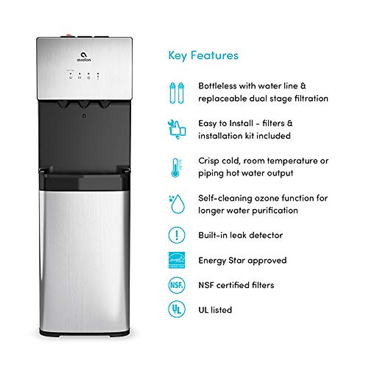 Avalon A5 Self Cleaning Bottleless Water Cooler Dispenser, UL/NSF/Energy star, Stainless Steel, full size
