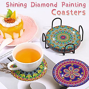 Billbotk Diamond Painting Coasters Kit, 8 Pieces Mandala with Holder, DIY Art for Beginners, Kids