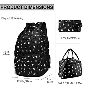 Goldwheat 3Pcs Dog Paw Prints Backpack and Lunch-Bag Set for Girls School Student Book Bag Middle School-Bag