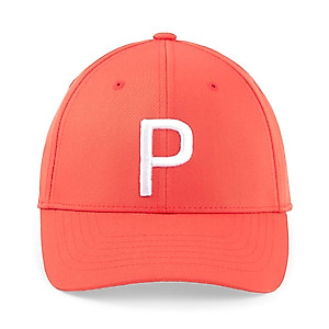 Puma Golf Women's Pony P Hat, Hot Coral-Bright White, One Size