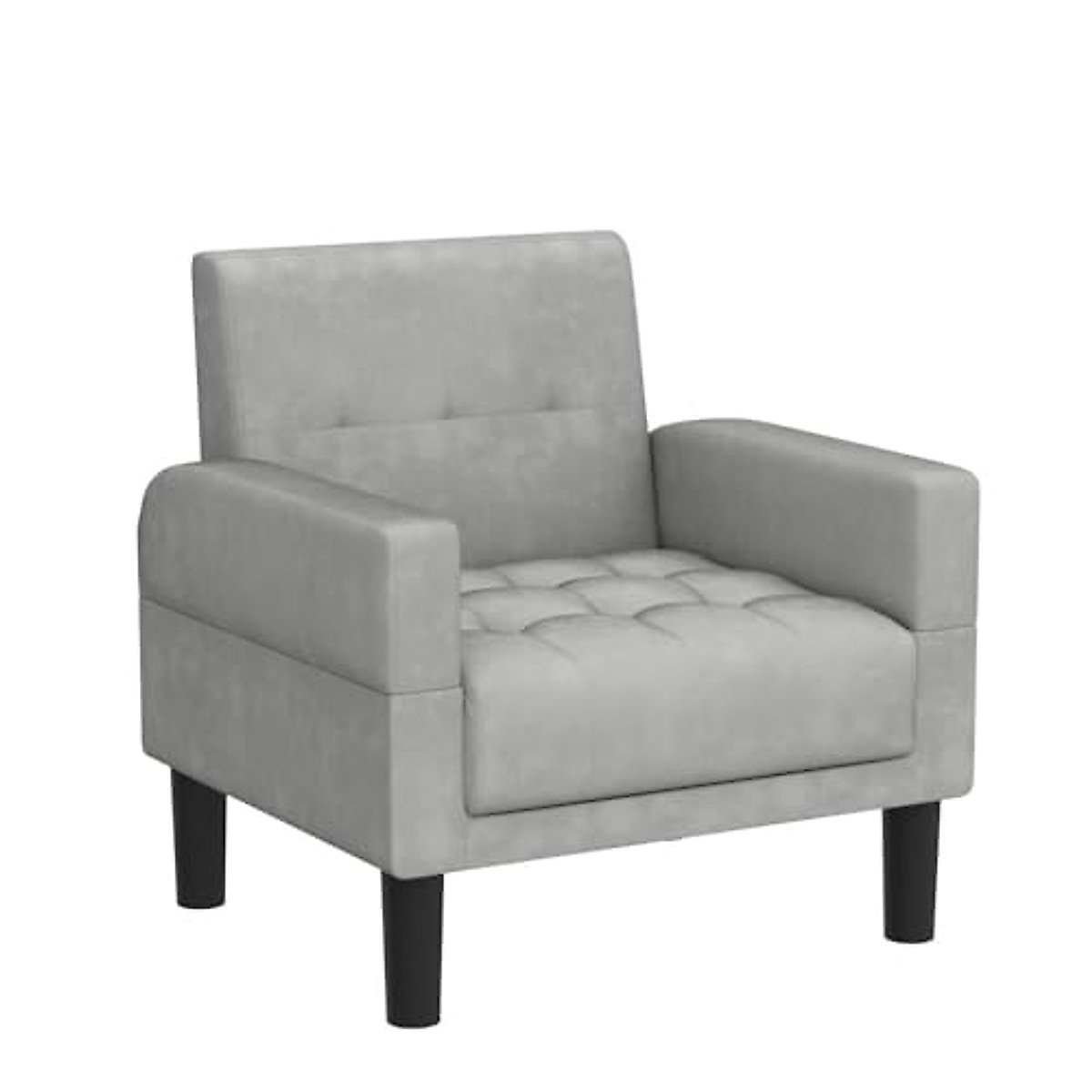 TYBOATLE Mid-Century Modern Fabric Accent Living Room Arm Chairs Set of 2, Upholstered Tufted Bedroom Office Single Armchair, Reading Lounging Side Lounge Chair Living Room Furniture (Light Grey)
