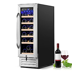 12 Inch Wine Refrigerator, 18 Bottles Wine Cooler with Upgraded Compressor, 41-72F, Fits Large Wine Bottles, Mini Wine Fridge with Glass Door and Safety Lock, Built-in Undercounter or Freestanding