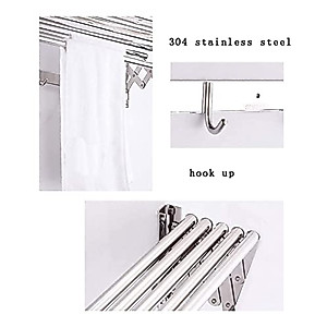 XMCX Foldable Clothes Drying Rack Wall Mounted 5 Rails Dryer Retractable Airer Bathroom Towel Rail Hooks Washing Cloth Line Stainless Steel Extendable Easy Storage (Size : 40cm)