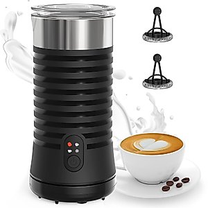 Milk Frother, 4-in-1 Milk Frother and Steamer, Non-Slip Stylish Design, Hot & Cold Milk Steamer with Temperature Control, Auto Shut-Off Frother for Coffee, Latte, Cappuccino, Macchiato (Black)