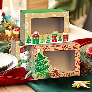 Party Funny 12 Christmas Cookie Boxes -Large Kraft Holiday Bakery Food Container for Gift Giving with 80 Count Christmas Foil Gift Stickers