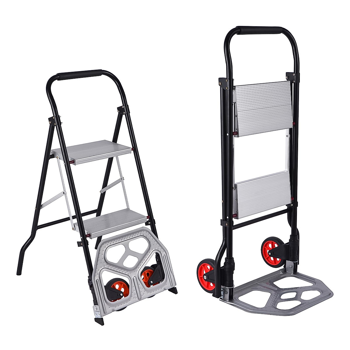 ExGizmo Aluminum Hand Truck,2 in 1 Folding Step Ladder,Portable Aluminum Ladder 551 LBS Load Capacity,Multifunction Collapsible Dolly Cart 220 LBS Load Capacity