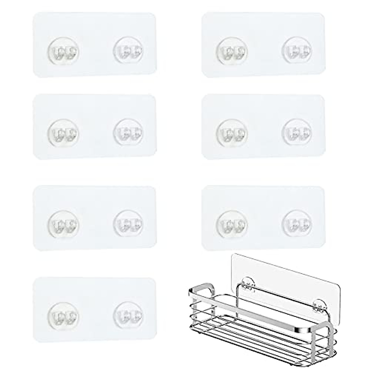 8 Pack Shower Caddy Adhesive Hooks Sticker Strong Adhesive Wall Hooks Waterproof Adhesive Hooks for Bathroom Storage Shelves and Kitchen Racks (Double Hook)
