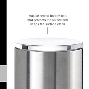 AdHoc Duomill Pure Salt and Pepper Combo Mill - 2-in-1 Salt and Pepper Grinder with Aroma Bottom Cap - Adjustable Grinder - Refillable Spice Tools - Hand Wash Kitchen Tool - Stainless Steel, 9"