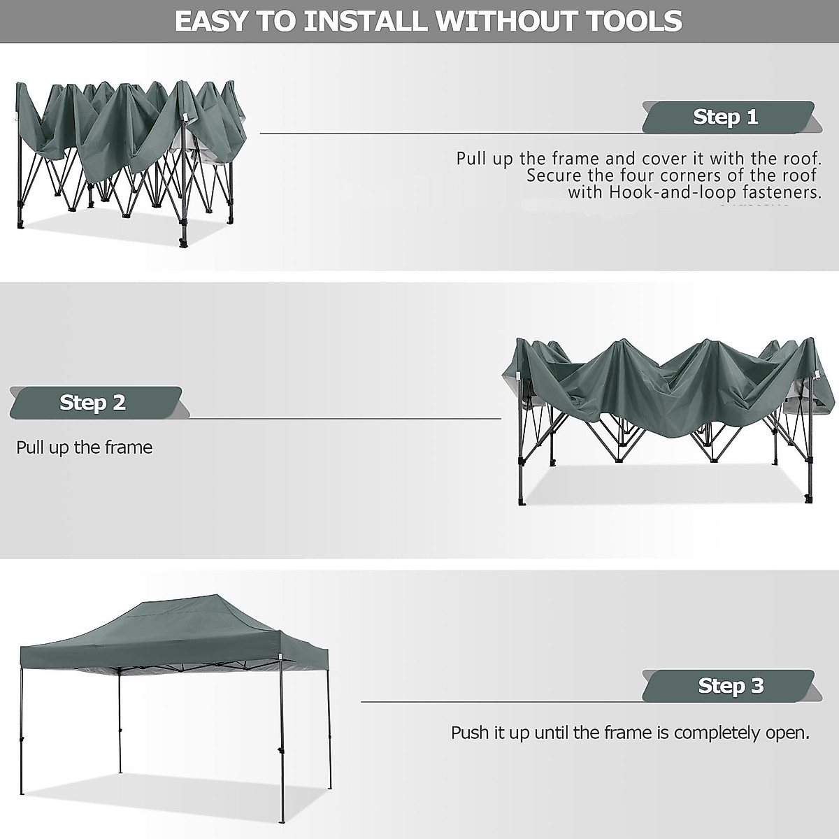 Tooluck Canopy 10x15 Pop up Canopy Commercial Heavy Duty Canopy Tent with 4 sidewalls Easy Up Wedding Party Tent Outdoor Gazebos Canopy, All Season, Windproof & Waterproof, Gray(Frame Thickened)