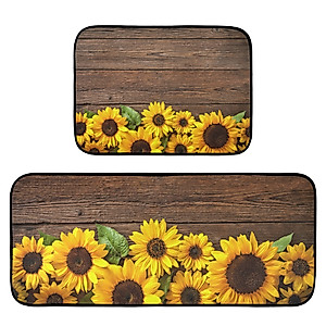 Kitchen Carpet Set 2 Piece 19.7"x27.6"+19.7"x47.2", Non-Slip Kitchen Mats and Rugs, Soft, Super Absorbent, Washable Kitchen Doormat Carpet Mat (Country Style Sunflower 03)