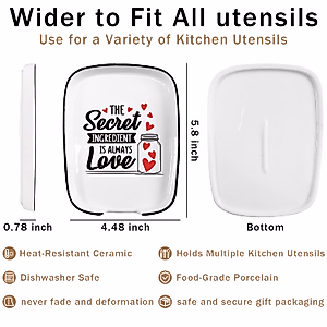 Hvukeke Ceramic Spoon Rest for Kitchen Stove Top Counter, Funny The Secret Ingredient Is Always Love White Spoon Holders for Chef, Mom, Grandma Cute Kitchen Gift