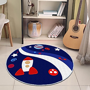 Eanpet Round Rug for Kids Room 4ft Nonslip Circle Area Rug for Boys and Girls Soft Toddlers Play Mat Circular Nursery Rug Indoor Floor Mats Carpet for Children Classroom Playroom Bedroom,Universe