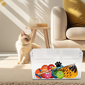 Cat Toy Bin,Clear Cat Toys Storage Bins,Cat Shallow Toy Baskets,Acrylic Pet Supplies Storage Basket with Handle,Easy To Clean,Premium Quality,for Cat Toys, Coats, Clothing, Blankets, and Treats