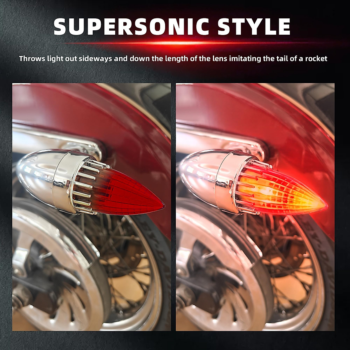 FATECIM 2" Turn Signal Light Covers Supersonic Replacement Red Lenses Clip On for Softail Street Road Glide Fat Boy Sportster Dyna Deluxe Chrome Bezel
