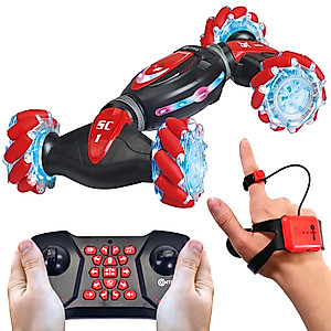 Contixo SC1 All Terrain Speed Crawler RC Stunt Car, 4WD 2.4GHz Remote Control Car, Gesture Sensor Toy Cars, Double Sided Rotating 360° Flip Offroad Vehicle with Lights Music, Kids Toy Cars, Red