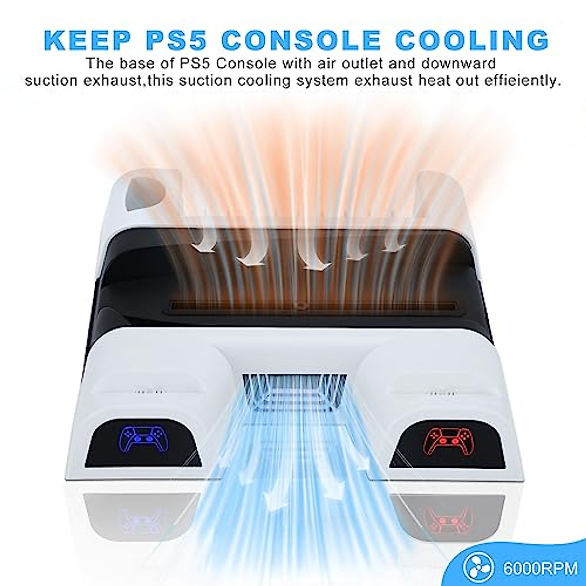 PS5 Stand and Cooling Station,Dual PS5 Controller Charger for PS5 Console,Remote Control 10 Game Solts 3-Level Cooling Fan Compatible with Platstation 5 Disc & Digital Editions