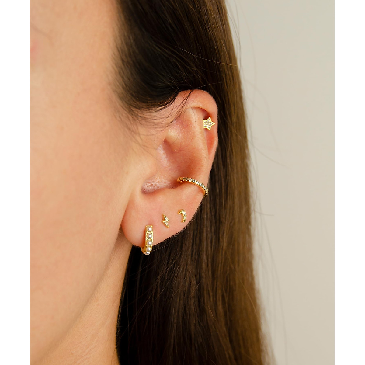 LAVLA Pearl Huggie Earrings | 14k Gold Plated or Silver Small Tiny Pearl Hoop Earrings For Women (Gold Pearl)