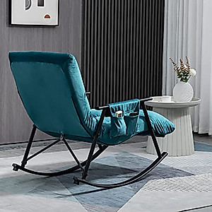 ZJhome Velvet Accent Folding Rocking Recliner Chair Nursery with Side Pocket Adjustable High Back & Foot Rest, Comfortable Upholstered Nursing Glider Rocker Armchair for Living Room, Bedroom(Teal)